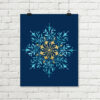 Snowflake Printable Art, Holiday Print Blue Gold Glitter Winter ...
