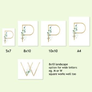 Eucalyptus Leaf Monogram Printable Wall Art, Gold Letter Housewarming ...